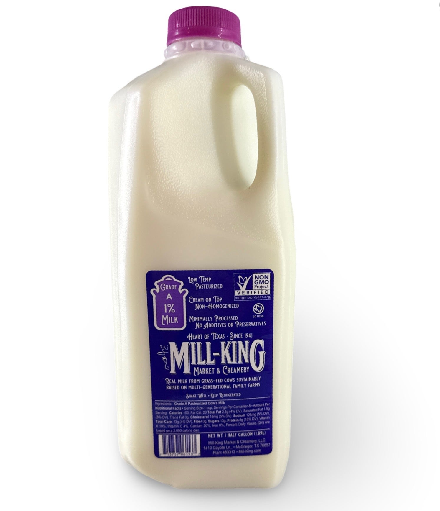 Mill-King 1% Milk | Low Temp Pasteurized Non Homogenized | Home Grown
